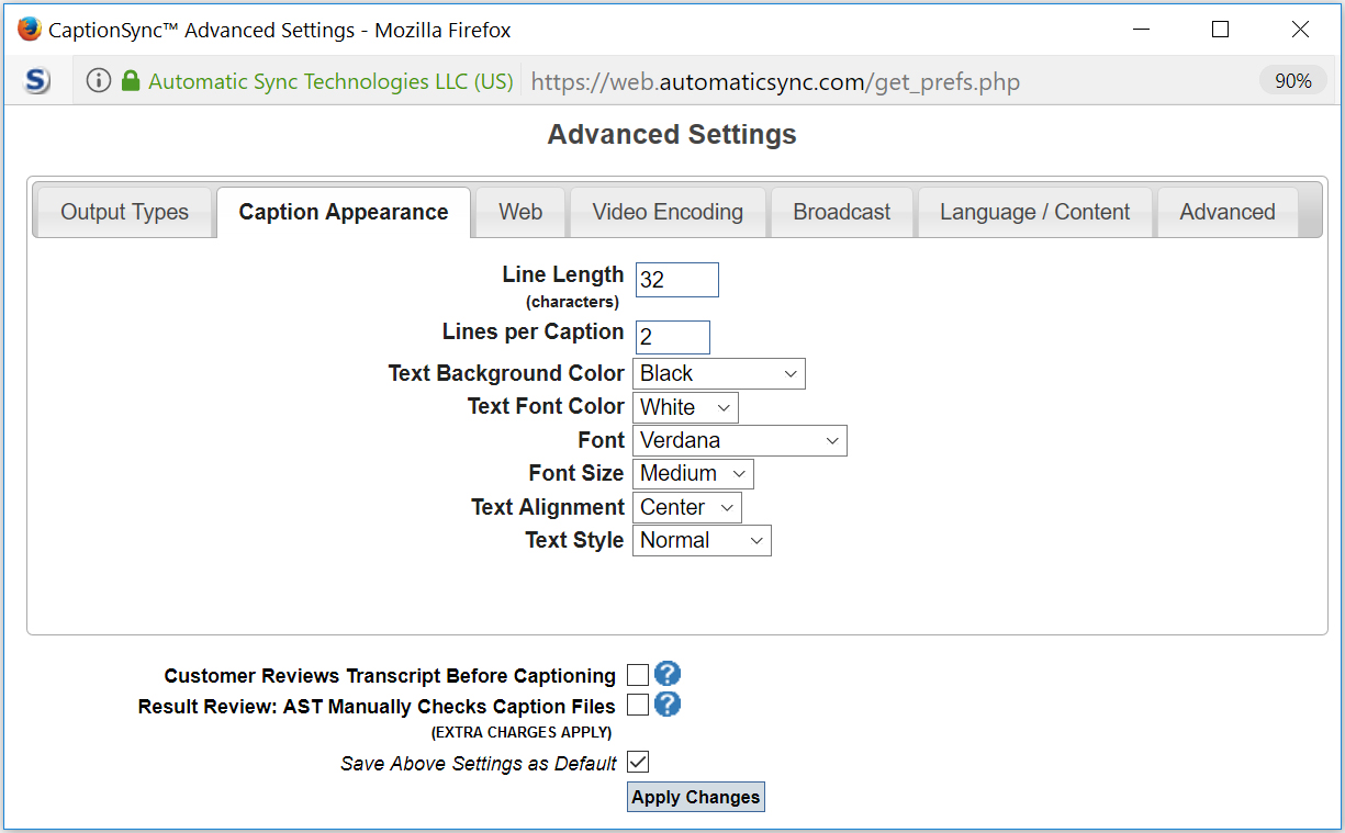 (AST) Caption Appearance Settings
