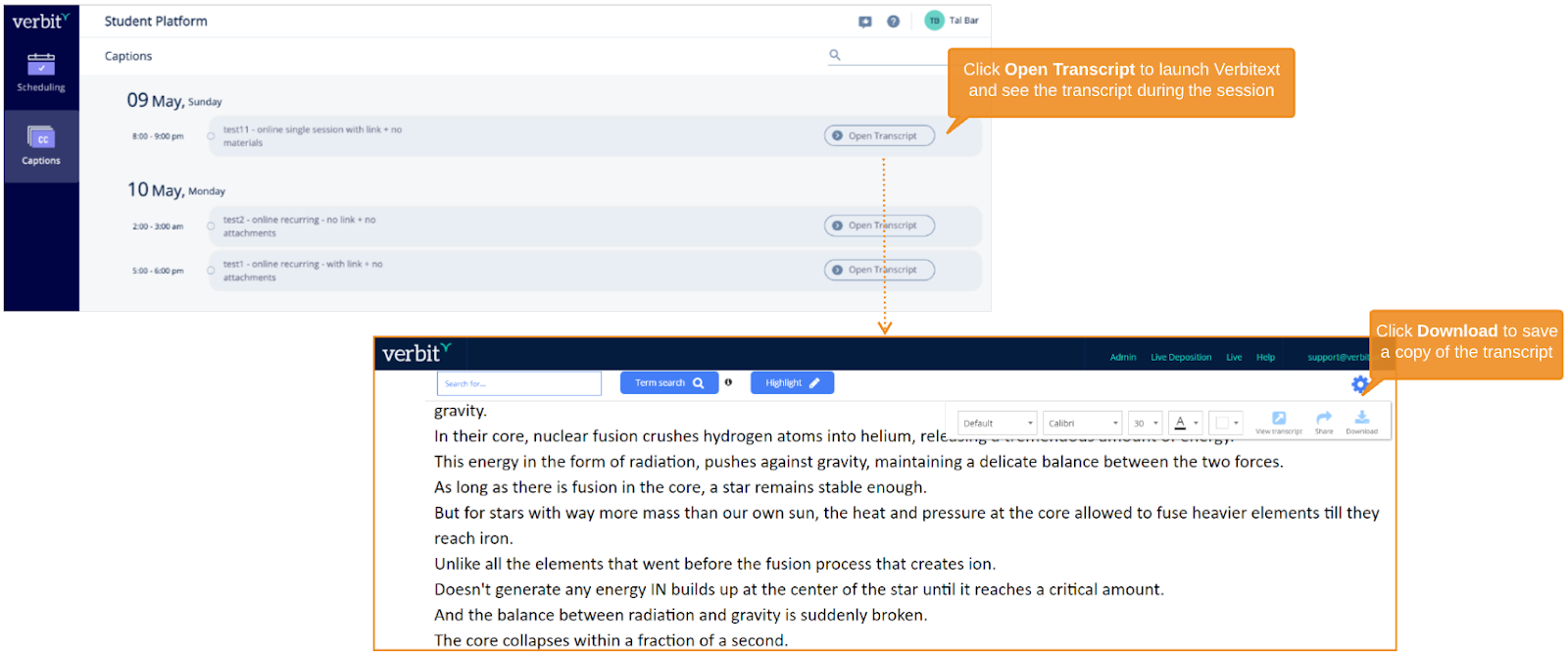 (Verbit) Student Access (Admin Version)