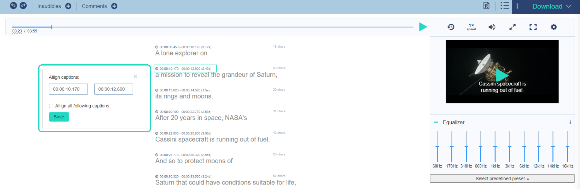 (Verbit) Adjusting Caption Times