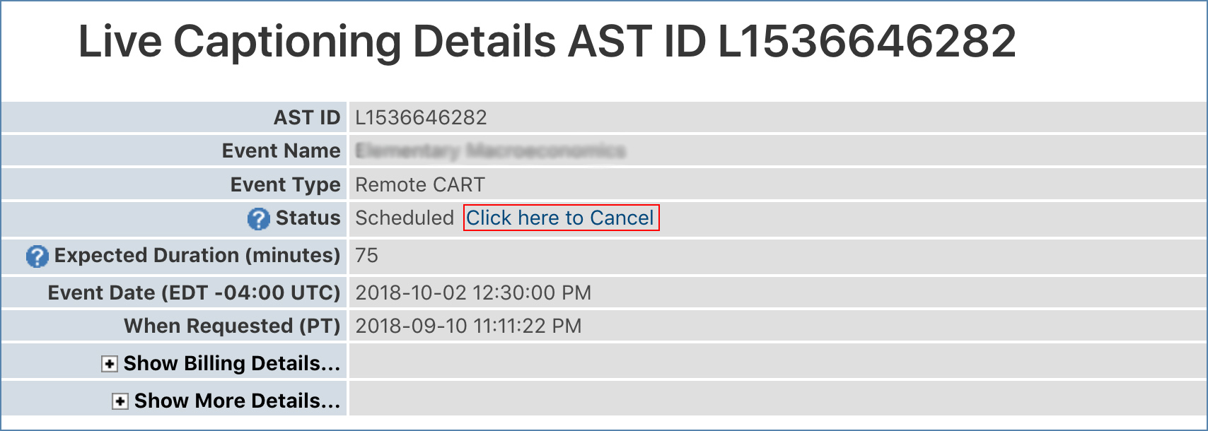 (AST) Cancellations and Changes to your Live Captioning request