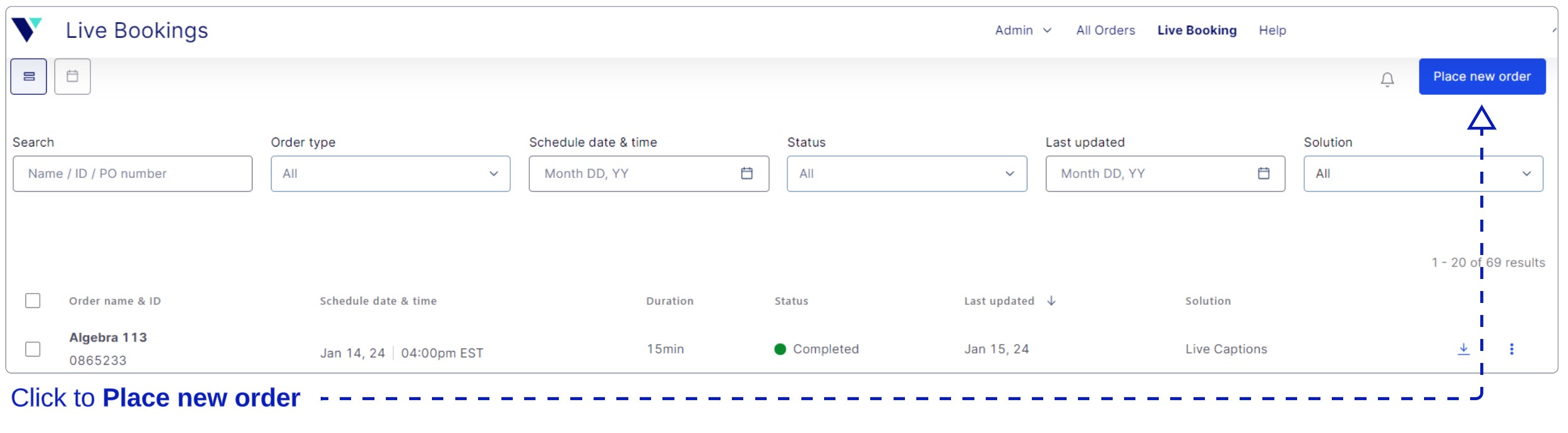 (Verbit) Placing a Live Order