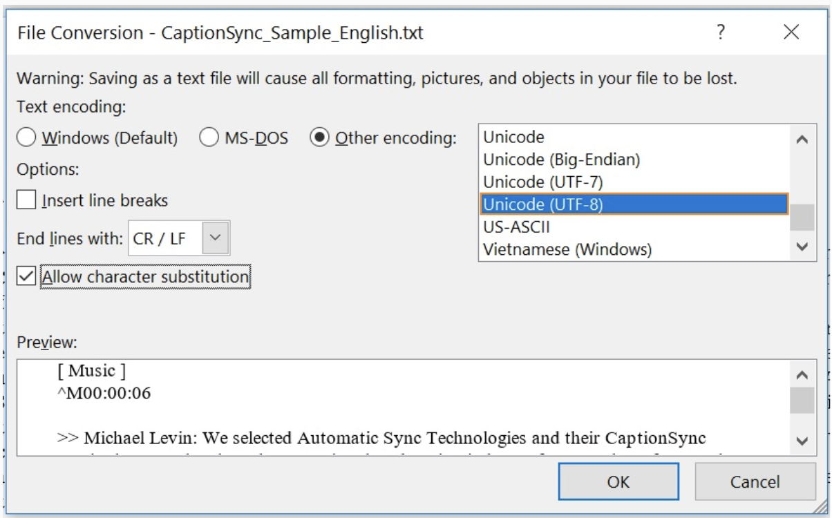 (AST) Character Encoding for Transcripts