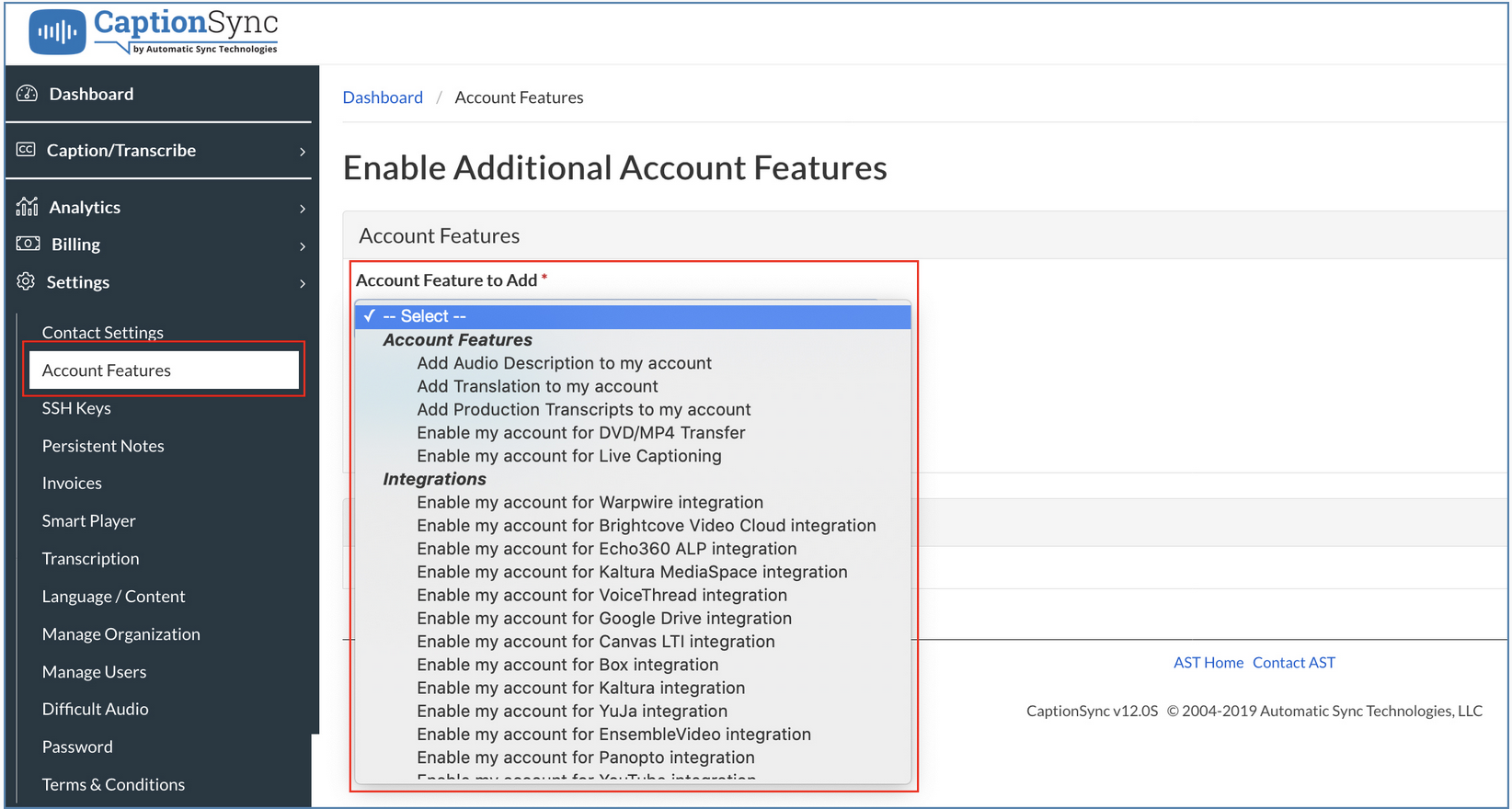 (AST) How to Enable Additional Account Features