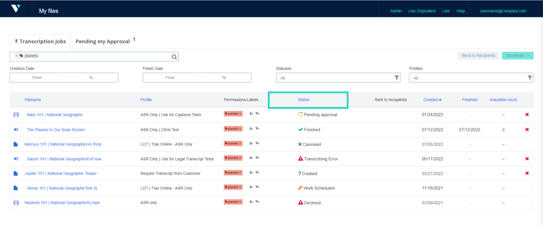 (Verbit) Job Statuses